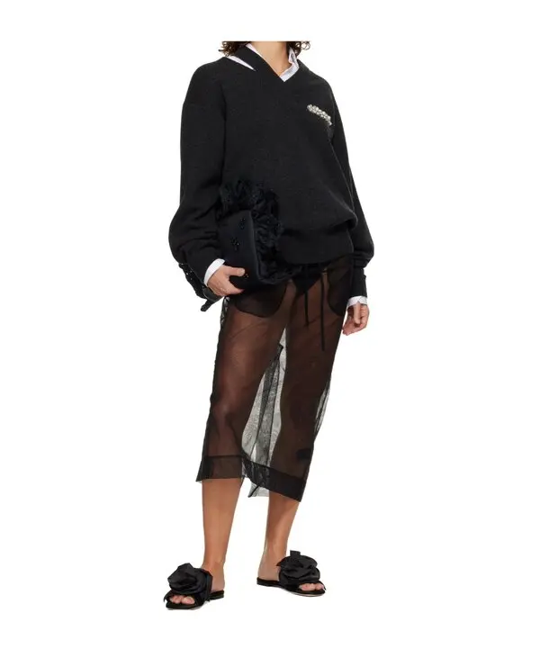 Simone Rocha V-neck Embellished Wool Blend Sweater - Black
