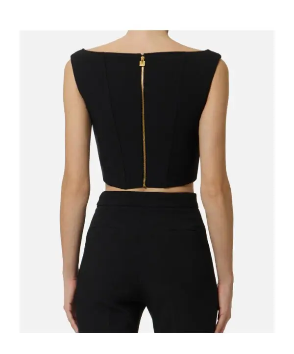 Elisabetta Franchi Sweetheart Neckline Cropped Top - Black