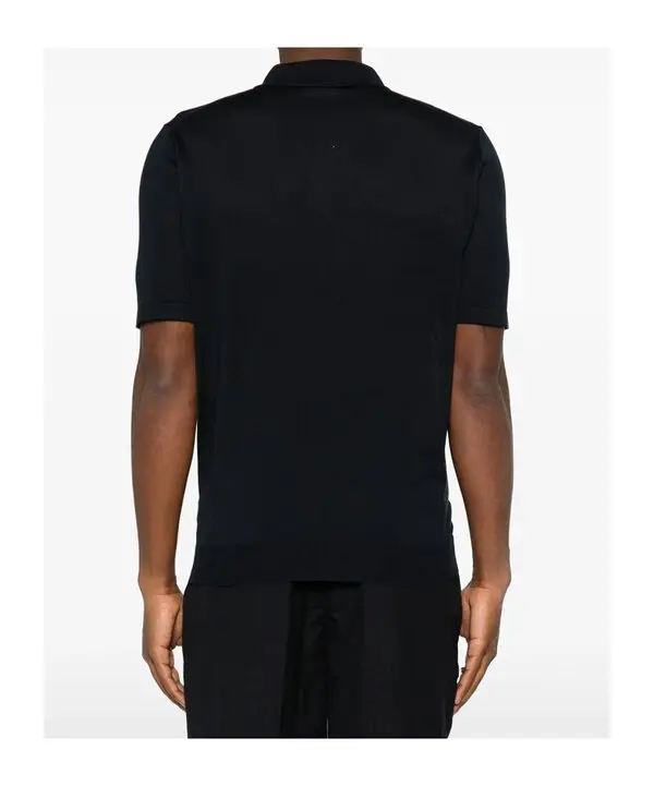 ROBERTO COLLINA Silk Fine Knit Polo Shirt - Navy