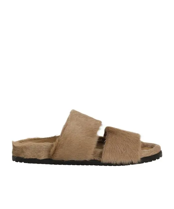Dolce & Gabbana Furry Cross-strap Slides - Brown