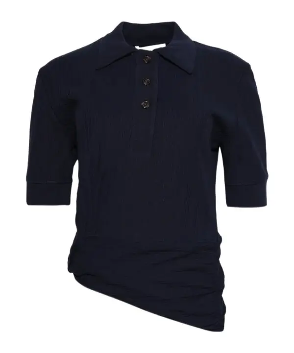 Victoria Beckham Ribbed Knit Polo Top With Twist Detail - Black
