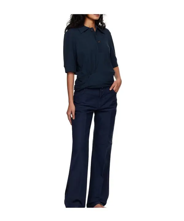 Victoria Beckham Ribbed Knit Polo Top With Twist Detail - Black