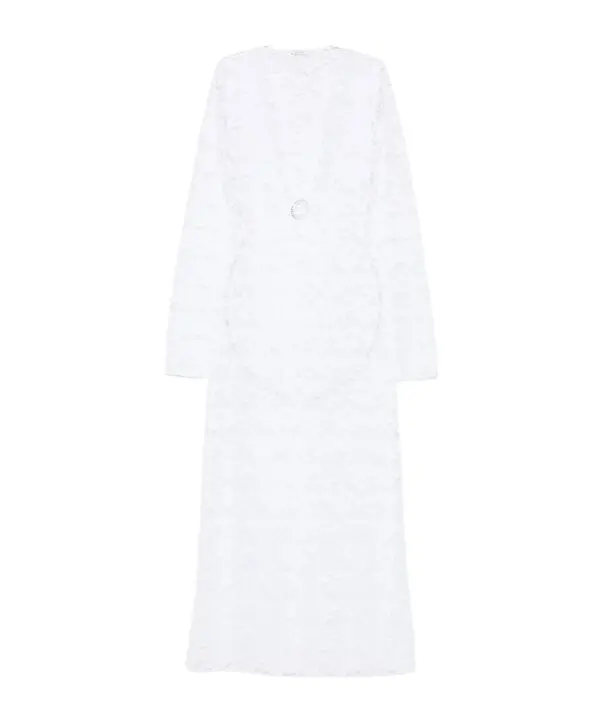 Oseree Plunge Lace Maxi Dress - White