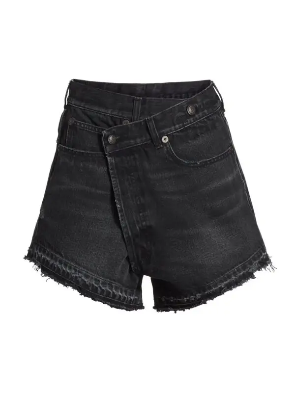 R13 Cross Over Distressed Denim Shorts - Black