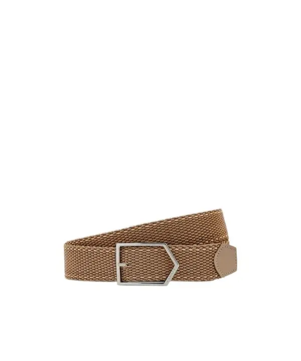 Canali Woven Belt With Leather Details - Brown