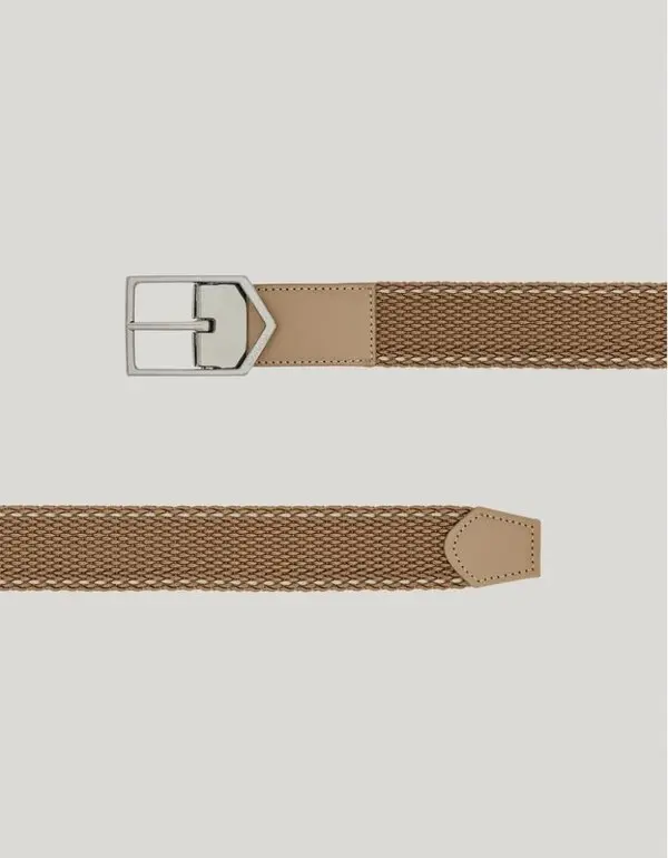 Canali Woven Belt With Leather Details