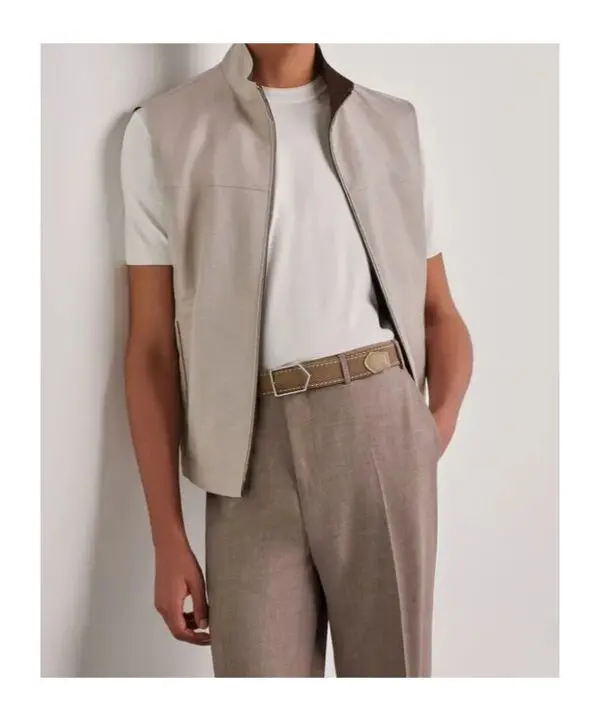 Canali Woven Belt With Leather Details