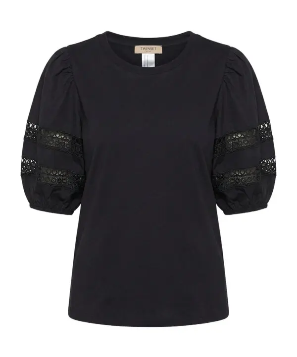 TWINSET Broderie Balloon-sleeve T-shirt - Black