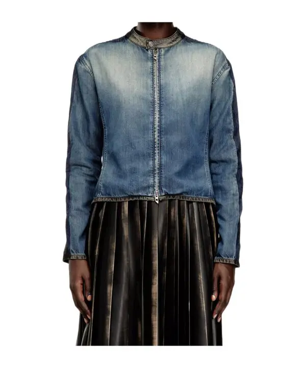 DIESEL® Snap-button Collar Two-way Zip Closure Moto Jacket