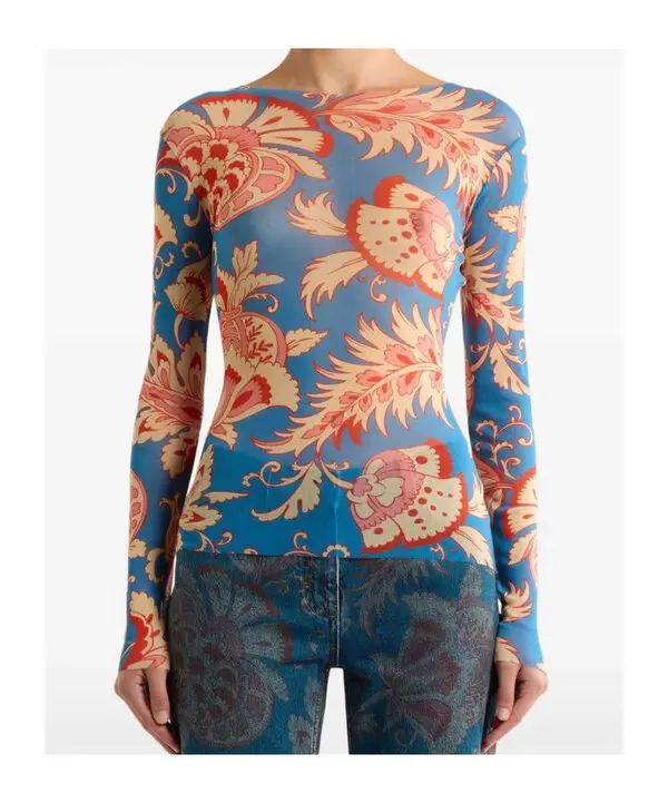 Etro Long-sleeve Floral Print Top