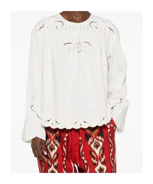 FORTE_FORTE Long-sleeved Round Neck Top With Back Button Closure