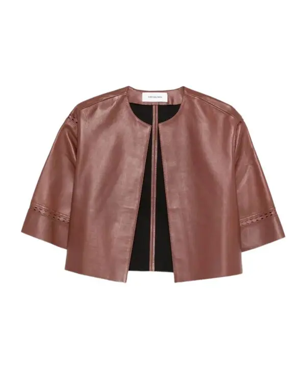 YVES SALOMON Laser-cut Lambskin Cropped Jacket