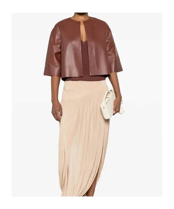 YVES SALOMON Laser-cut Lambskin Cropped Jacket