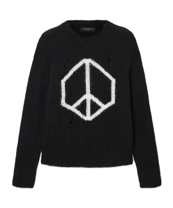 ALLSAINTS Distressed Knit Peace Sign Sweater - Black