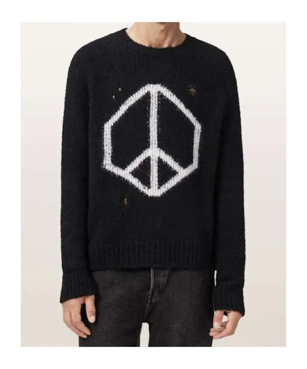 ALLSAINTS Distressed Knit Peace Sign Sweater - Black