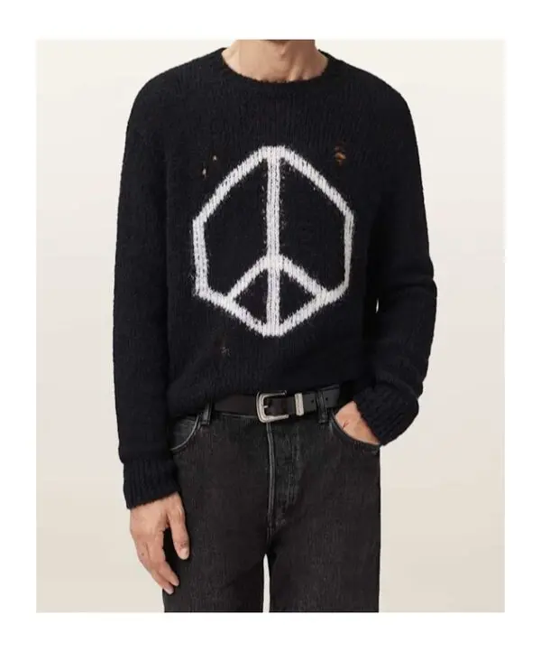 ALLSAINTS Distressed Knit Peace Sign Sweater - Black