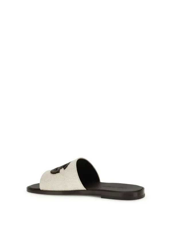 Dolce & Gabbana Logo Canvas Slide Sandals - Beige