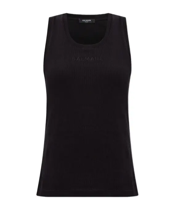 Balmain Embroidered Logo Tank Top - Black