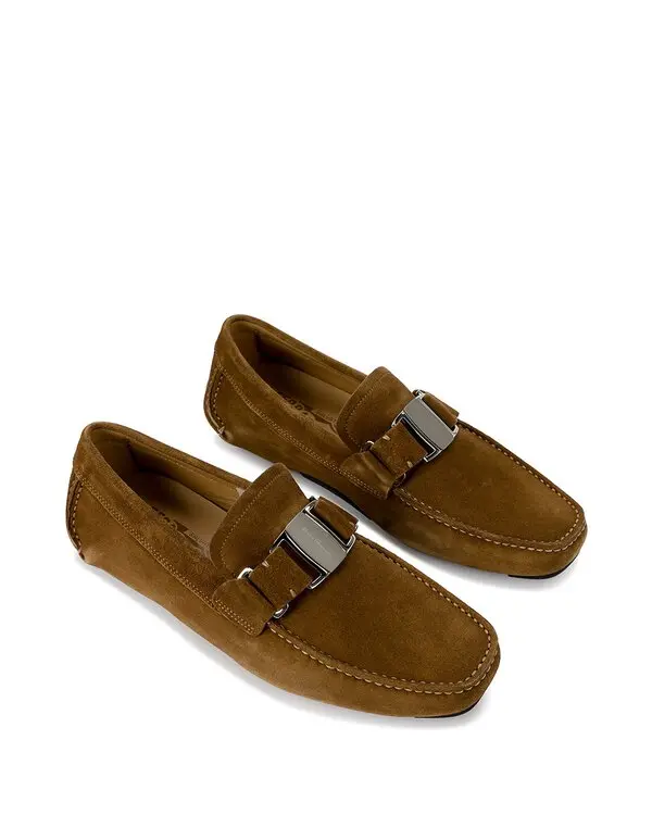 FERRAGAMO Suede Buckle Loafers - Brown