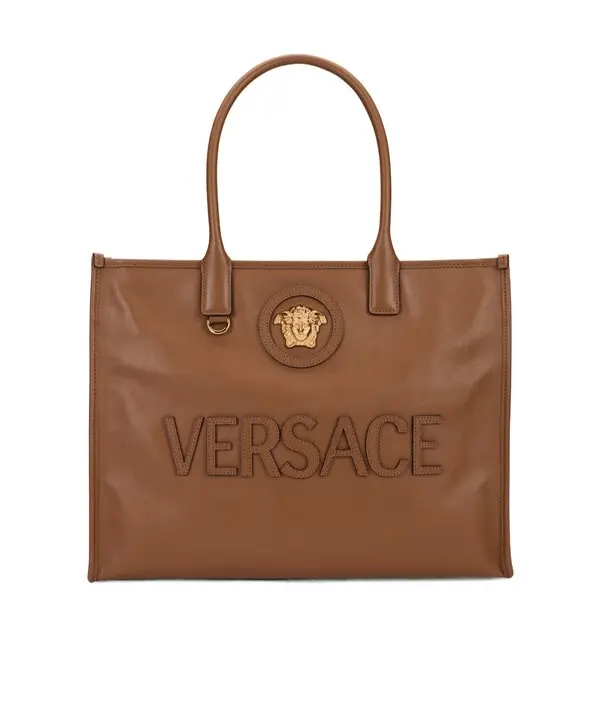 Versace Medusa Logo Leather Tote Bag - Camel-colored