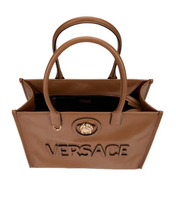 Versace Medusa Logo Leather Tote Bag - Camel-colored