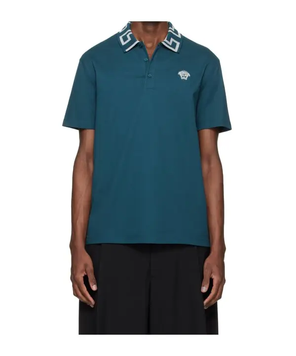 Versace Embroidered Cotton Pique Polo
