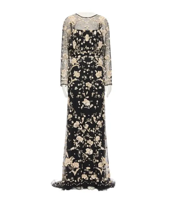 Valentino Garavani Round Neck Long Sleeve Dress With Patterned Embellishments