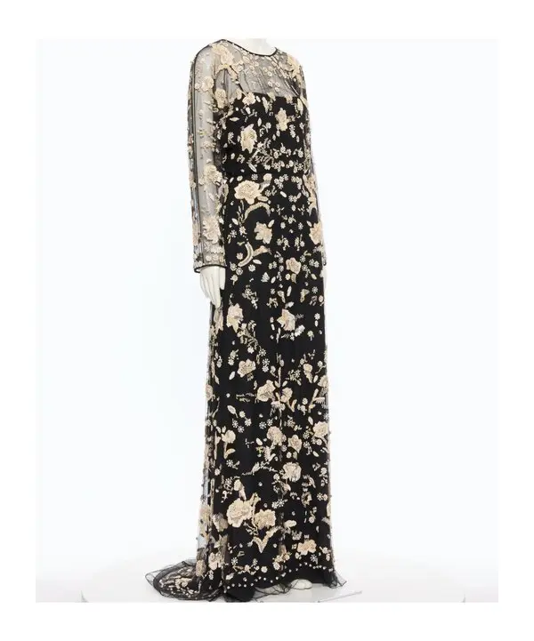 Valentino Garavani Round Neck Long Sleeve Dress With Patterned Embellishments