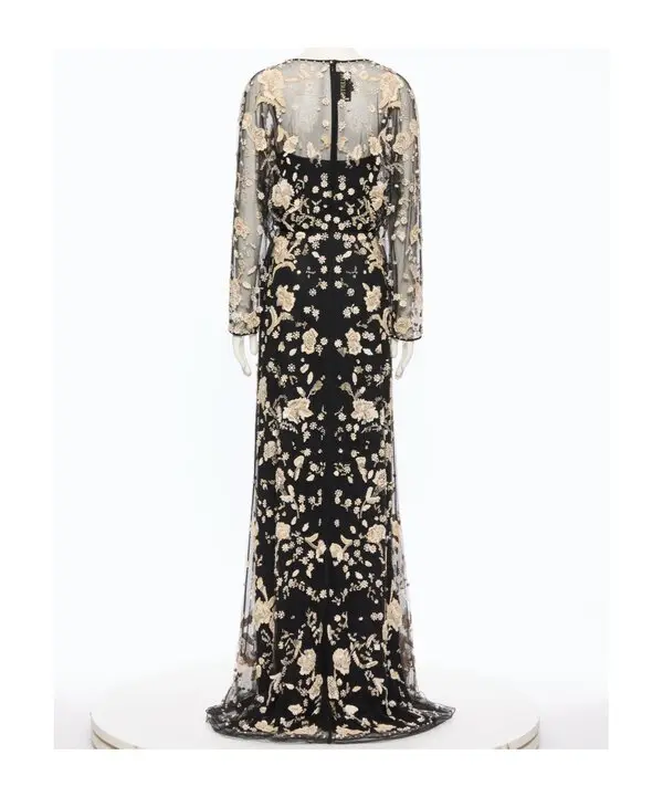 Valentino Garavani Round Neck Long Sleeve Dress With Patterned Embellishments
