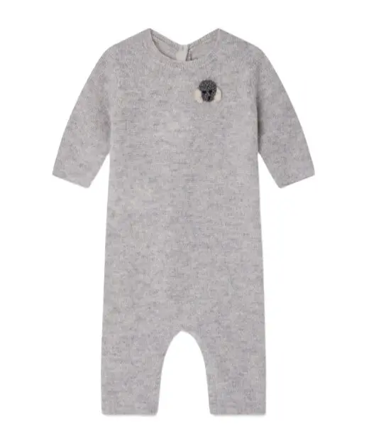 Bonpoint Crew Neck Jumpsuit With Snap Button Fastening - Grey