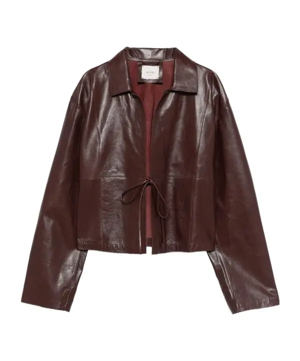 ALYSI Tie-detail Leather Jacket - Brown
