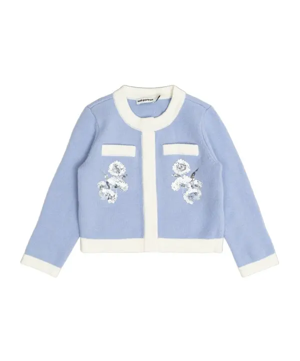 SELF-PORTRAIT Long-sleeved Knitted Cardigan With Floral Embellishments