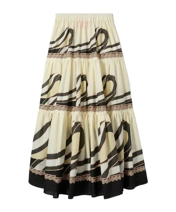 La DoubleJ Tiered Print Maxi Skirt - Nude