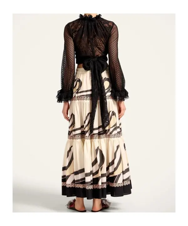 La DoubleJ Tiered Print Maxi Skirt - Nude