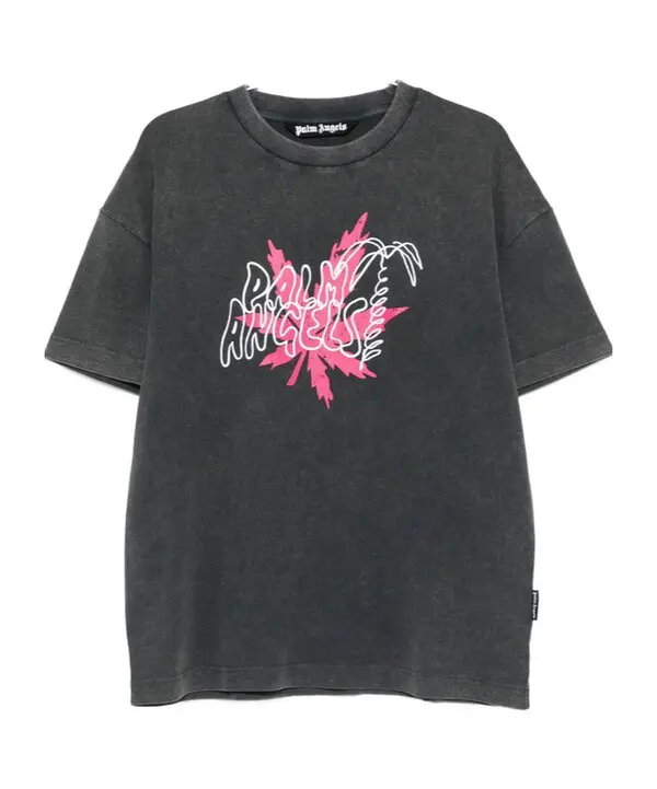 Palm Angels Logo-print Faded-effect T-shirt