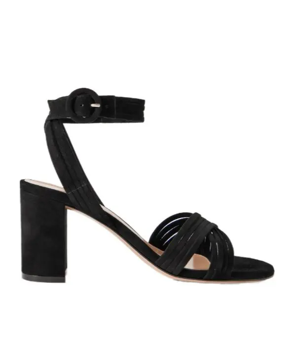 GIANVITO ROSSI Suede Block Heel Sandals - Black