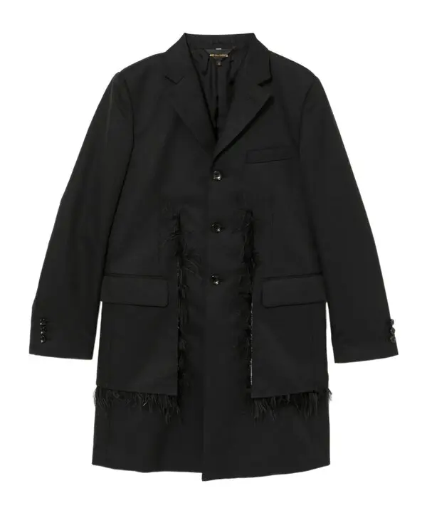 Comme Des Garçons Feather-trim Coat - Black