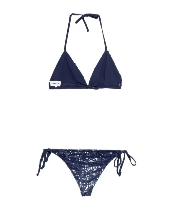 P.a.r.o.s.h Embellished Sequin Triangle Halter Bikini Set - Blue