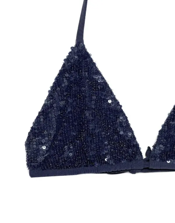 P.a.r.o.s.h Embellished Sequin Triangle Halter Bikini Set - Blue