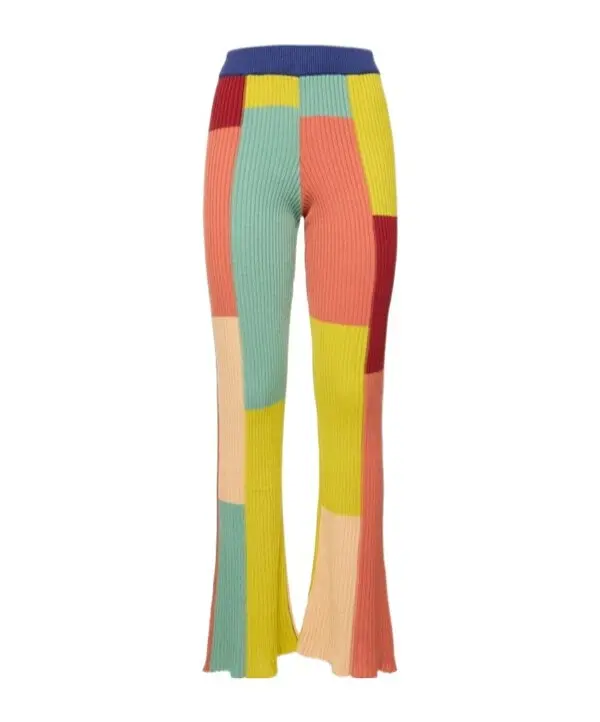 THE ELDER STATESMAN Color Block Flared Cotton Pants - Multicolor