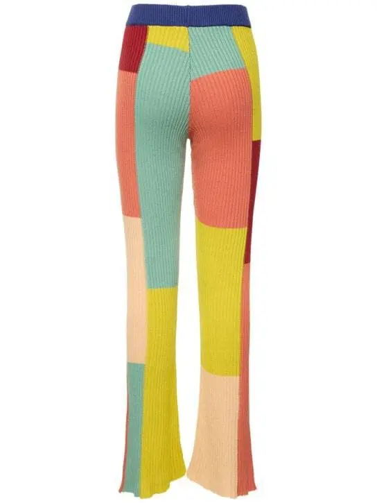 THE ELDER STATESMAN Color Block Flared Cotton Pants