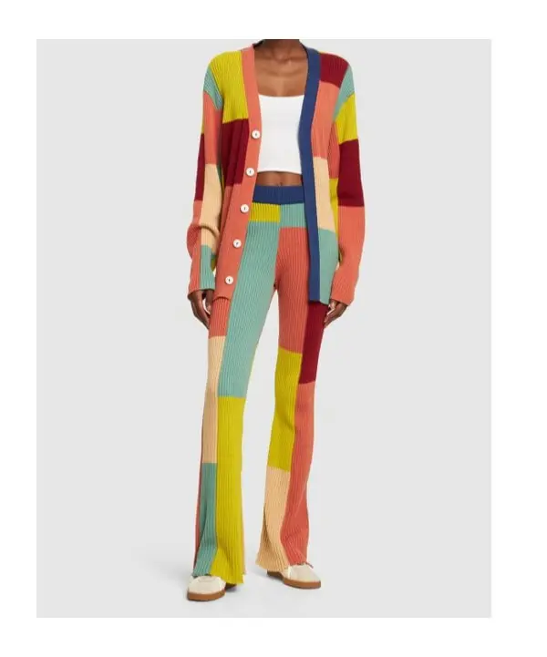 THE ELDER STATESMAN Color Block Flared Cotton Pants