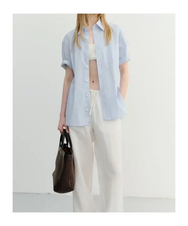 DUNST Oversized Striped Short Sleeve Shirt - Purple