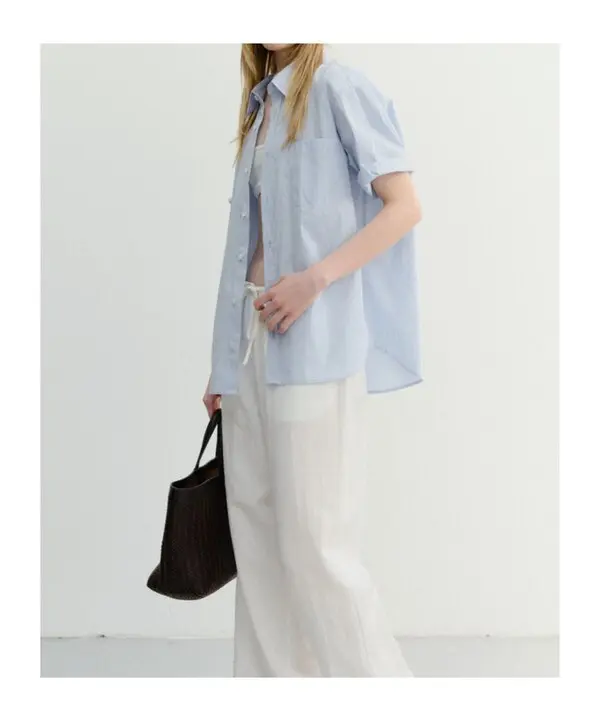 DUNST Oversized Striped Short Sleeve Shirt - Purple