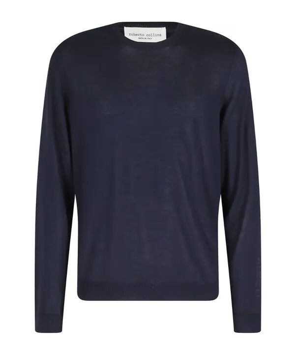 ROBERTO COLLINA Cotton Crew Neck Knitted Sweater - Navy Blue