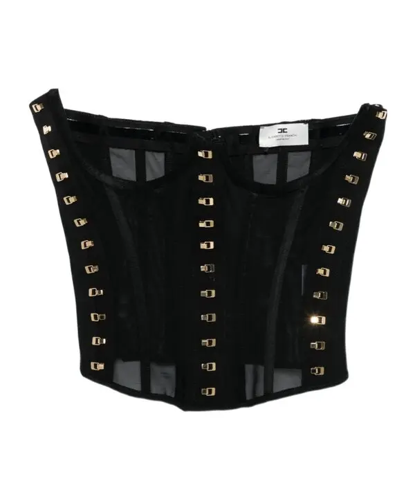 Elisabetta Franchi Geometric Cut Corset With Metal Detail - Black