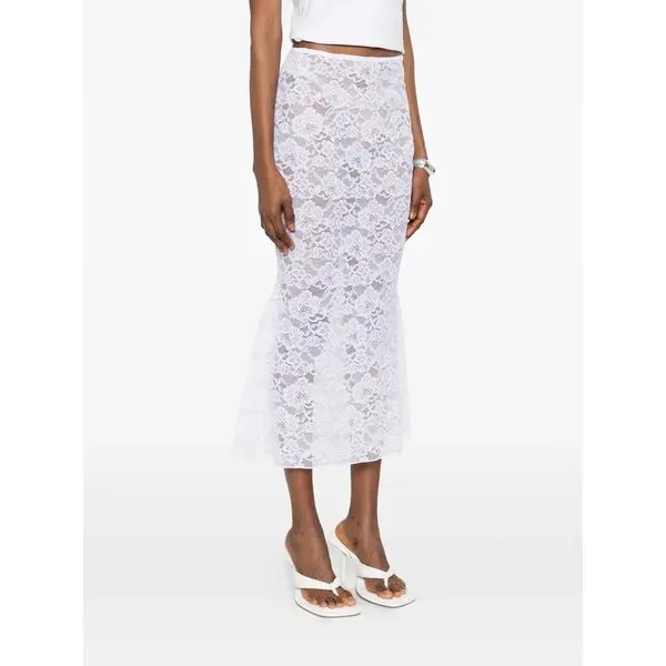 Oseree Lace Midi Skirt With Elastic Waistband