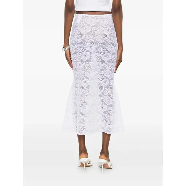 Oseree Lace Midi Skirt With Elastic Waistband