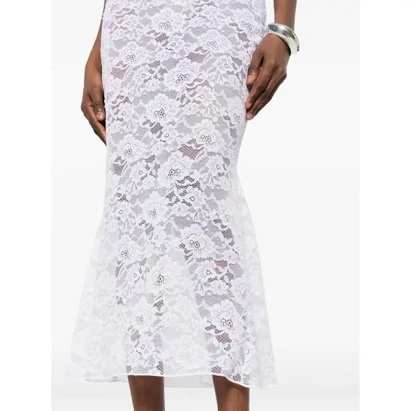 Oseree Lace Midi Skirt With Elastic Waistband