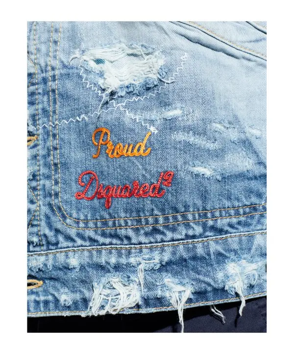 Dsquared2 Embroidered Distressed Denim Jacket